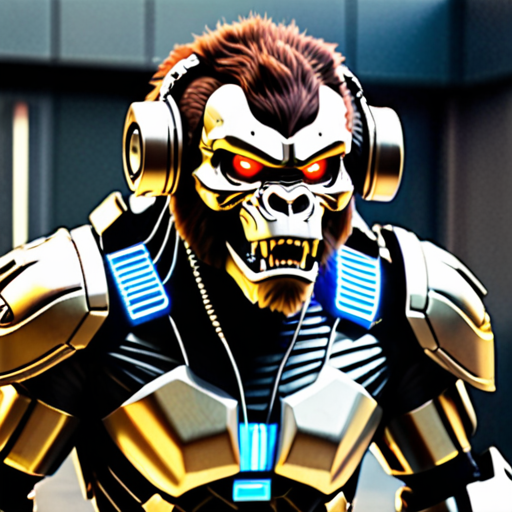 cyber ape with electric parts and wires into brain and x-ray eyes with ...