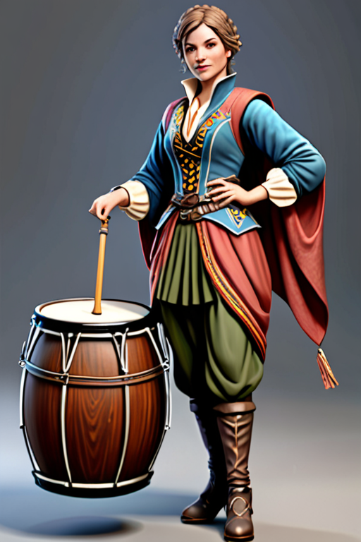 full body human female bard with bright clothing, short hair and ...