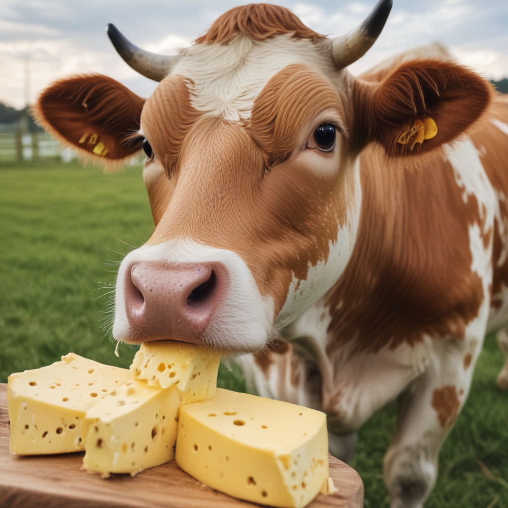 Cow eating cheese