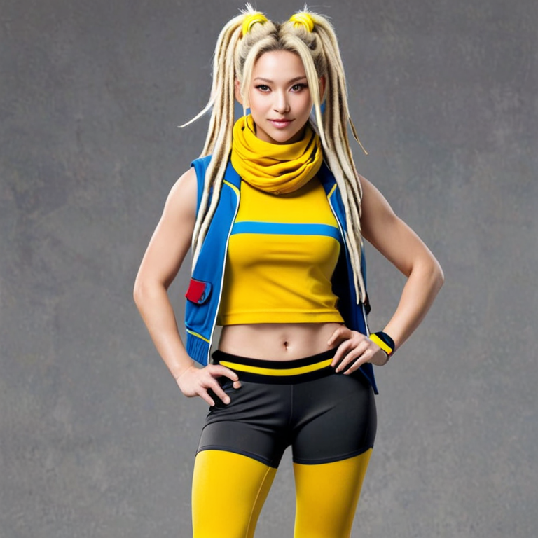 rikku. Full body. White. blonde mid-long hair dreads. Pokemon trainer ...