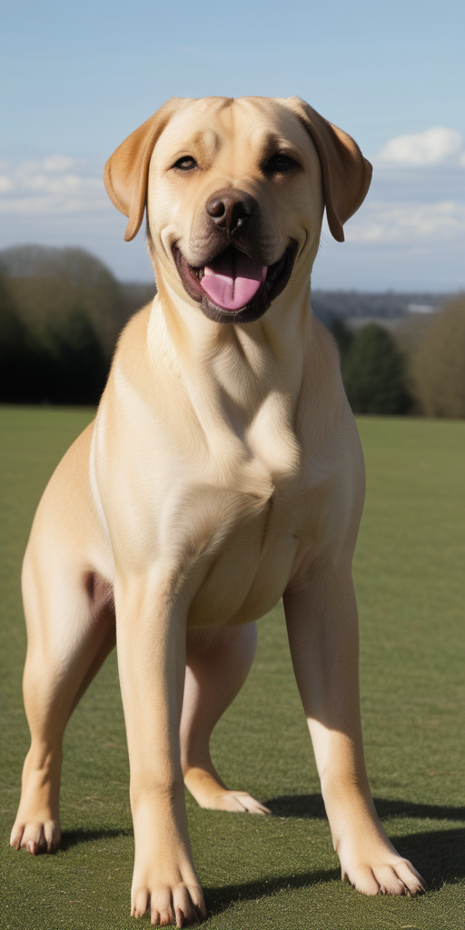 A Happy Yellow Labrador Dog Enjoying a Sunny Day Outdoors.