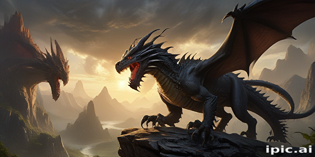 Majestic Dragons Soar Over Enchanted Mountains at Dusk: A Fantasy Scene