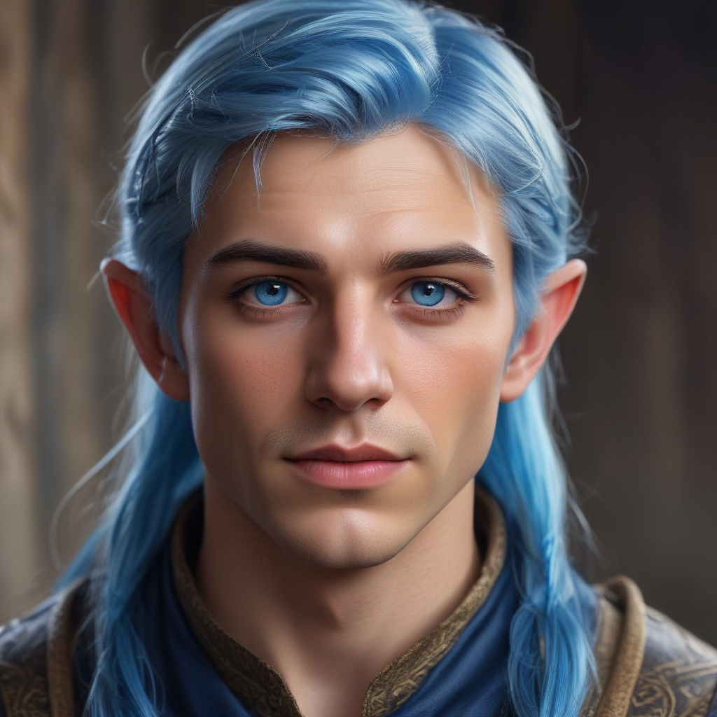 Male Half-elf with silver and blue hair and radiant blue eyes in ...
