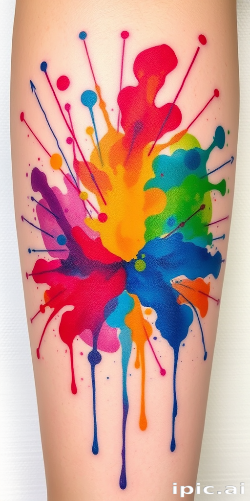 Vibrant Color Explosion Tattoo Design with Splashes of Bright Paint