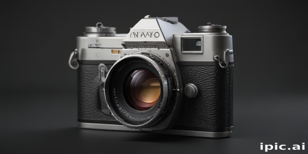 Classic Vintage Camera with Glossy Lens on a Dark Background