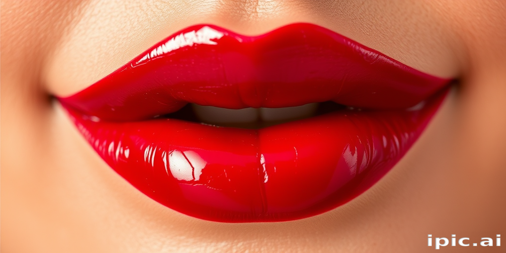 Close-Up of Glossy Red Lips Highlighting Vibrant Color and Shine