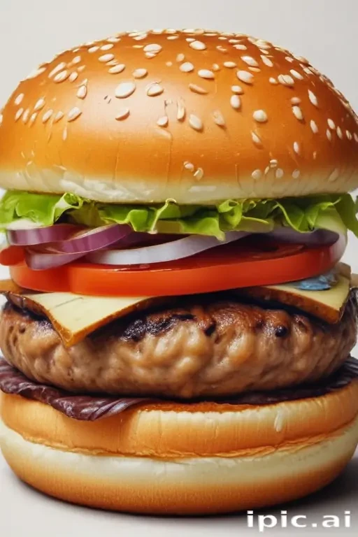Deliciously Layered Hamburger with Fresh Vegetables and a Juicy Patty