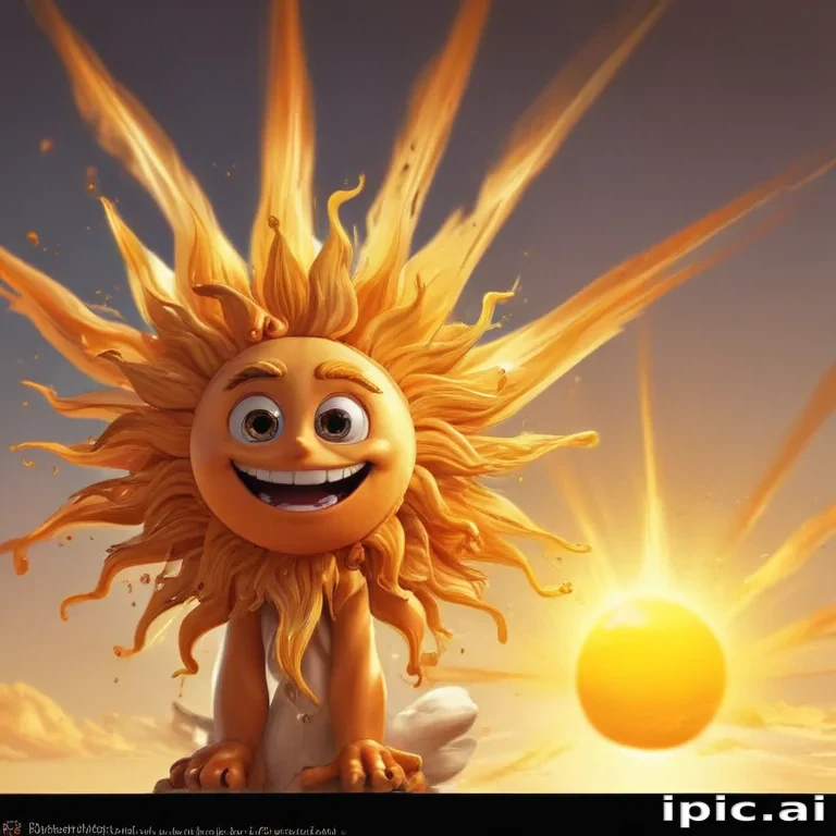 Joyful Cartoon Sun Character Radiating Happiness and Warmth in a Bright Sky