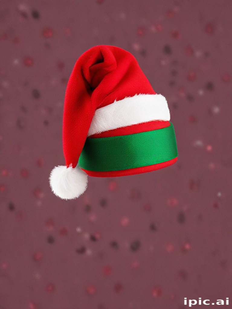 Festive Red and Green Santa Hat Against a Sparkling Holiday Background
