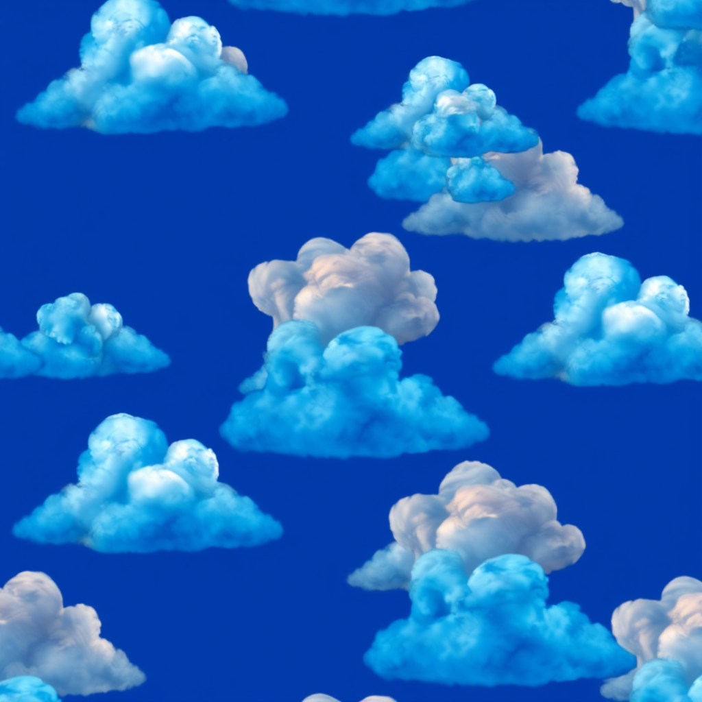 Vibrant Blue Sky Filled with Whimsical Puffy Clouds in a Pattern