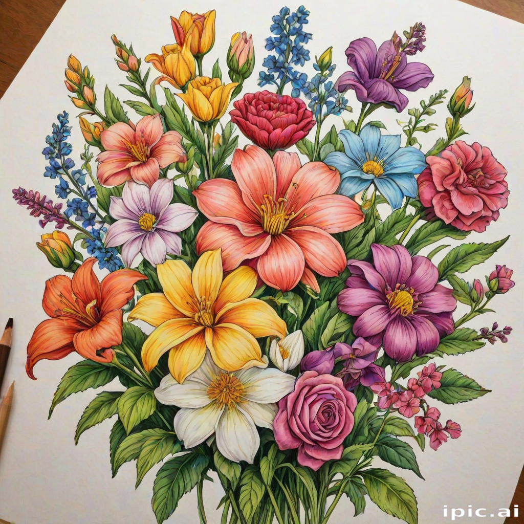 A Vibrant Bouquet of Colorful Flowers in Full Bloom and Detail