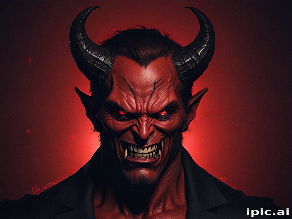 Menacing Demon with Horns and Intense Gaze in Dark Atmosphere