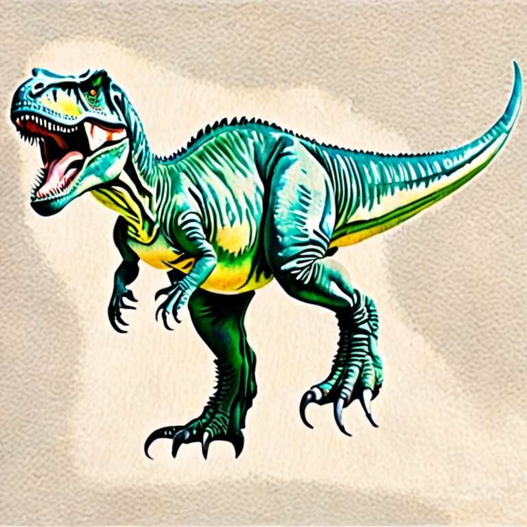 T rex, watercolor, teal and vert color