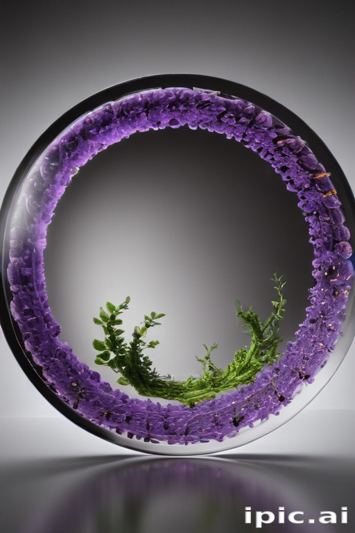 Elegant Glass Sphere Showcasing Vibrant Purple Flowers and Lush ...