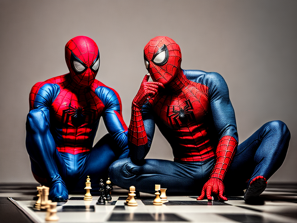 Spiderman playing chess with the joker