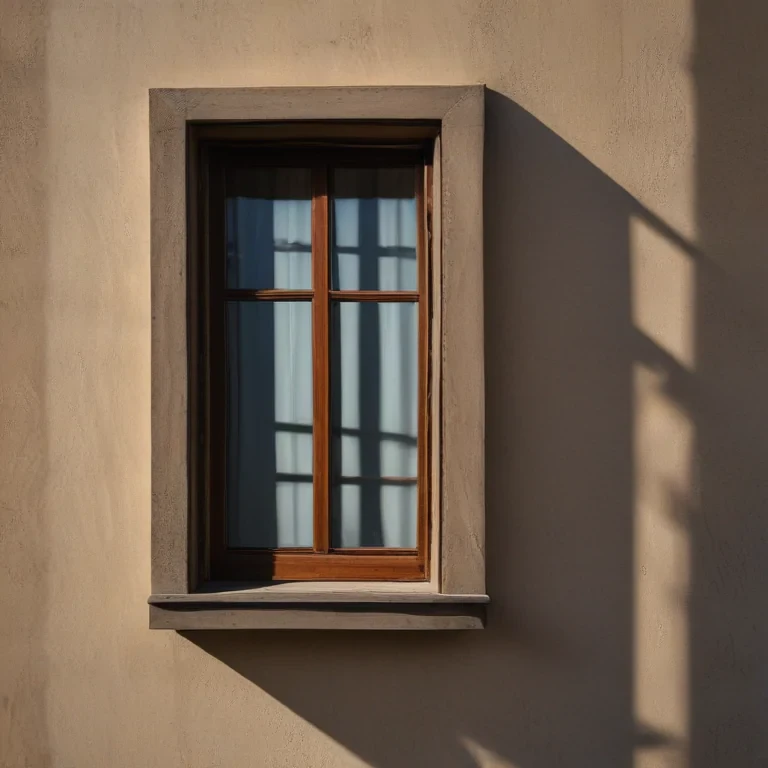 Sunlit Window on a Beige Wall with Soft Shadows and Frames