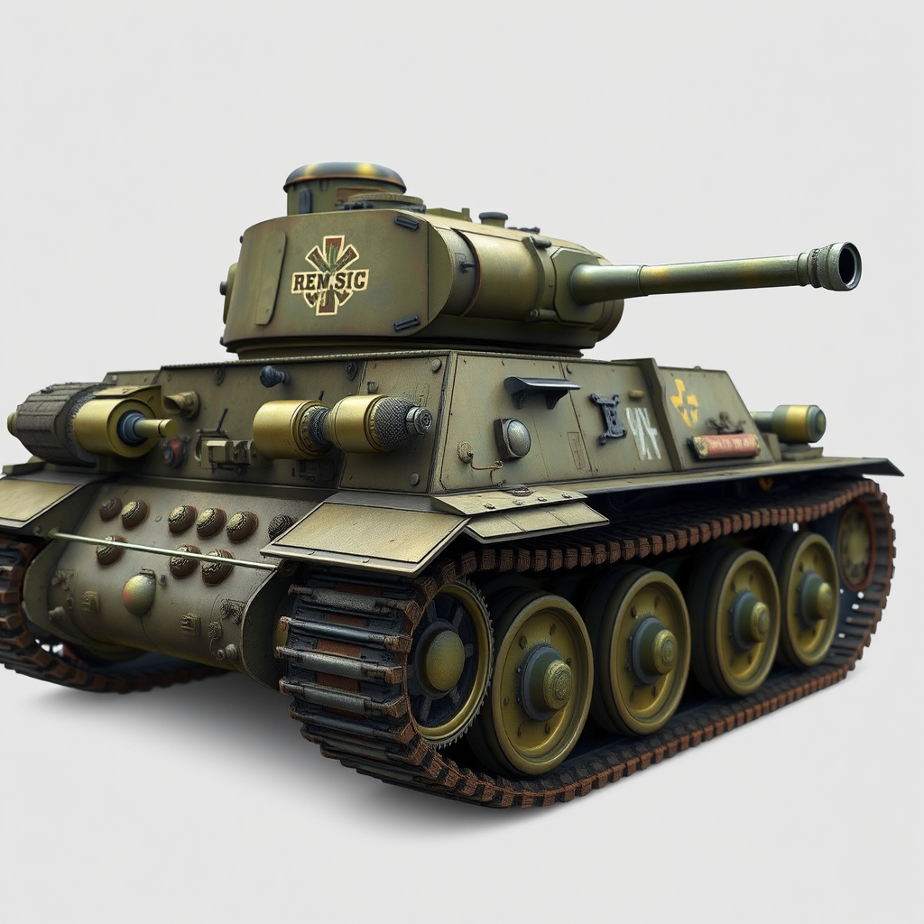 Create a detailed illustration of a World War II German tank, side view ...