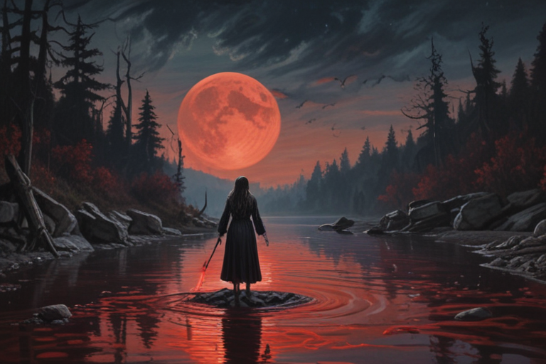 pregnant witch blood moon with a river of blood lovecraftian horror oil ...