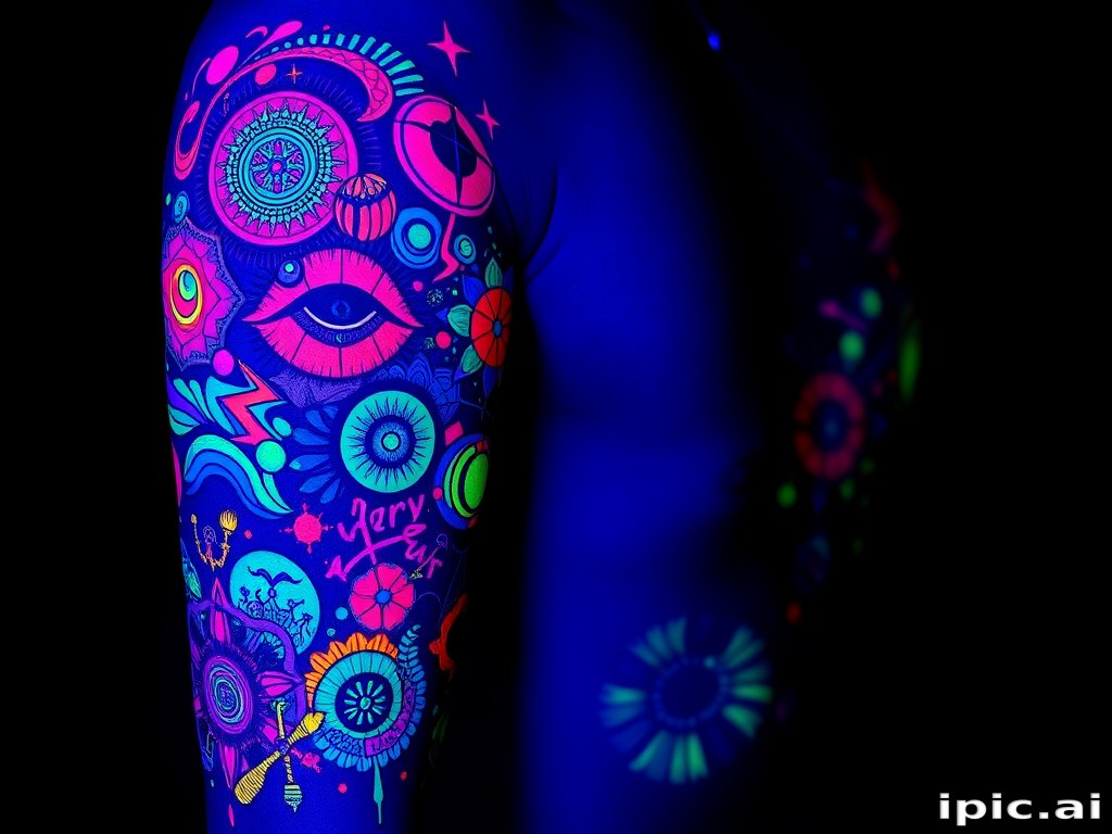 Vibrant Neon Body Art Displaying Intricate Designs and Colorful Patterns