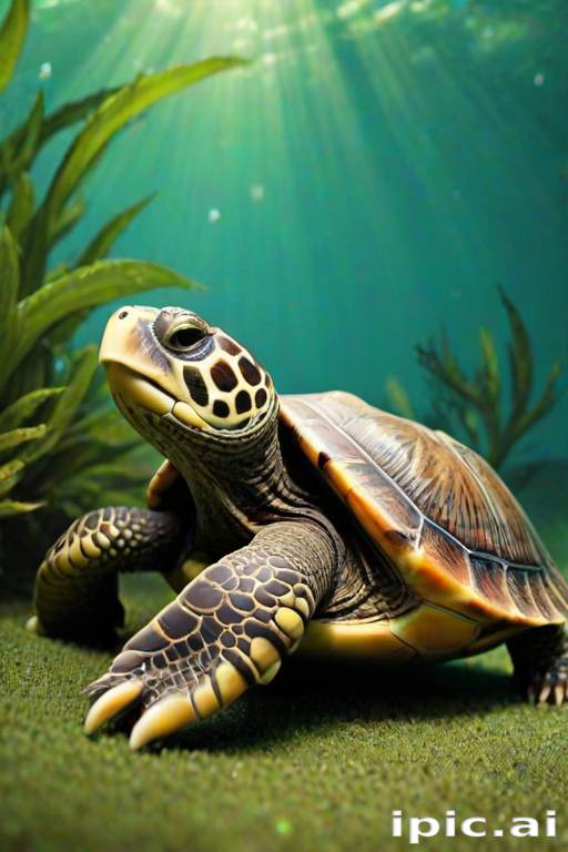 Underwater Scene Featuring a Graceful Turtle Gliding Through Vibrant ...