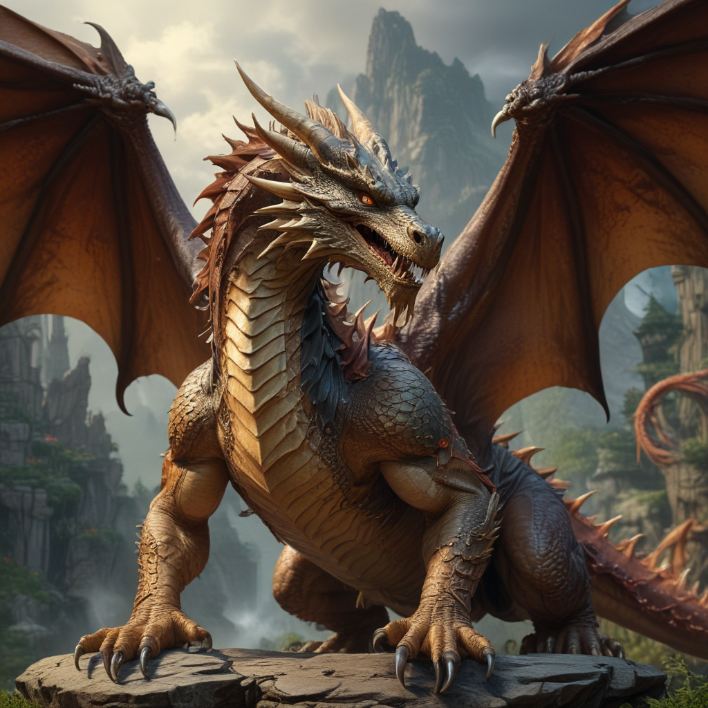 Majestic Three-Headed Dragon Perched Proudly Amidst Enchanted Mountain ...