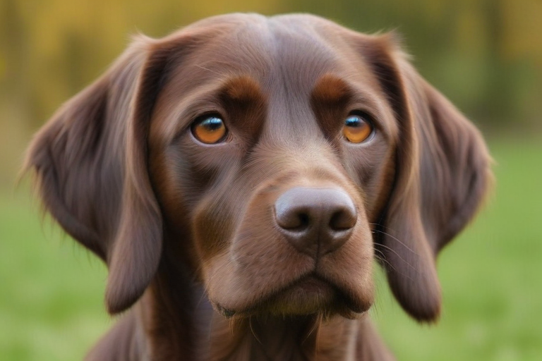 A Beautiful Brown Dog with Captivating Eyes Stands in Nature's Embrace.