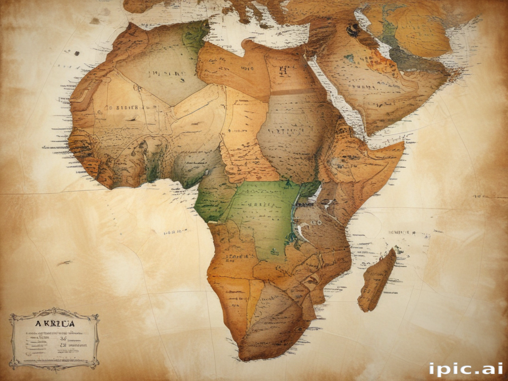 Detailed Artistic Map of Africa Featuring Unique Colors and Textures