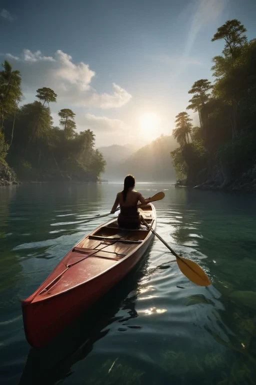 Serene Morning Kayaking Adventure in a Tranquil Tropical Paradise