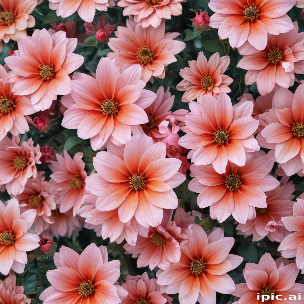 A Vibrant Display of Pink and Peach Blossoms in Full Bloom.