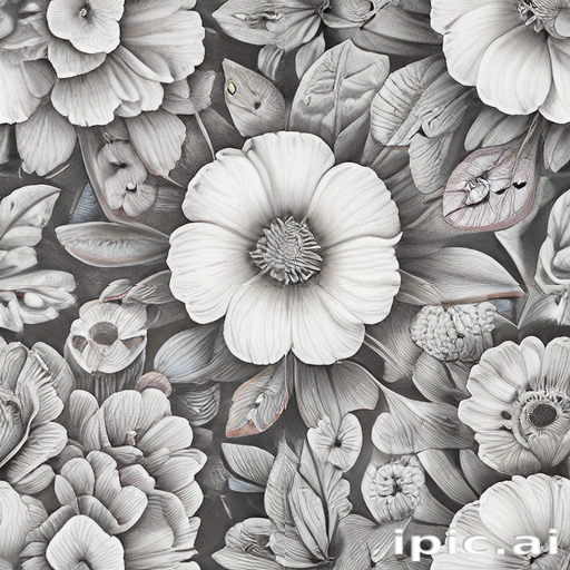 Delicate Floral Arrangement in Shades of Grey with Intricate Details ...