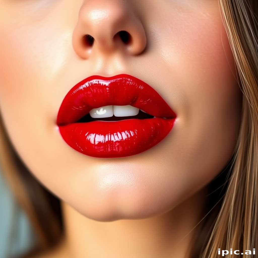 Close-Up of Glossy Red Lips Highlighting Beauty and Elegance in Fashion