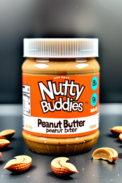 Delicious Nutty Buddies Peanut Butter Jar Surrounded by Tasty Peanuts