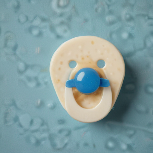 one piece of cheese blue background with pacifiers