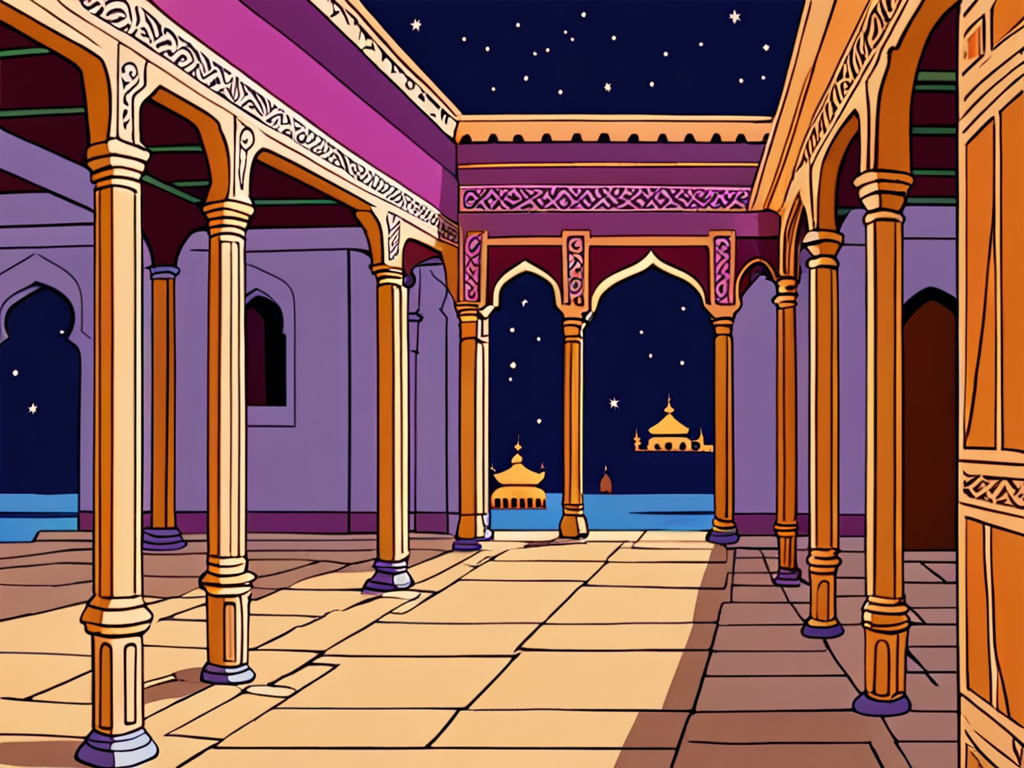 A thin wooden pole in a courtyard in the city of Agrabah from the ...