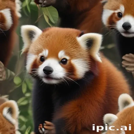 A Charming Group of Playful Red Pandas Surrounded by Lush Greenery