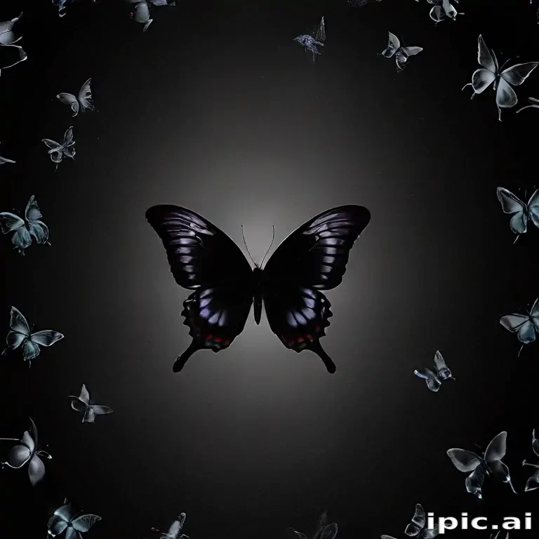 An Enigmatic Black Butterfly Surrounded by Delicate Ethereal Creatures ...