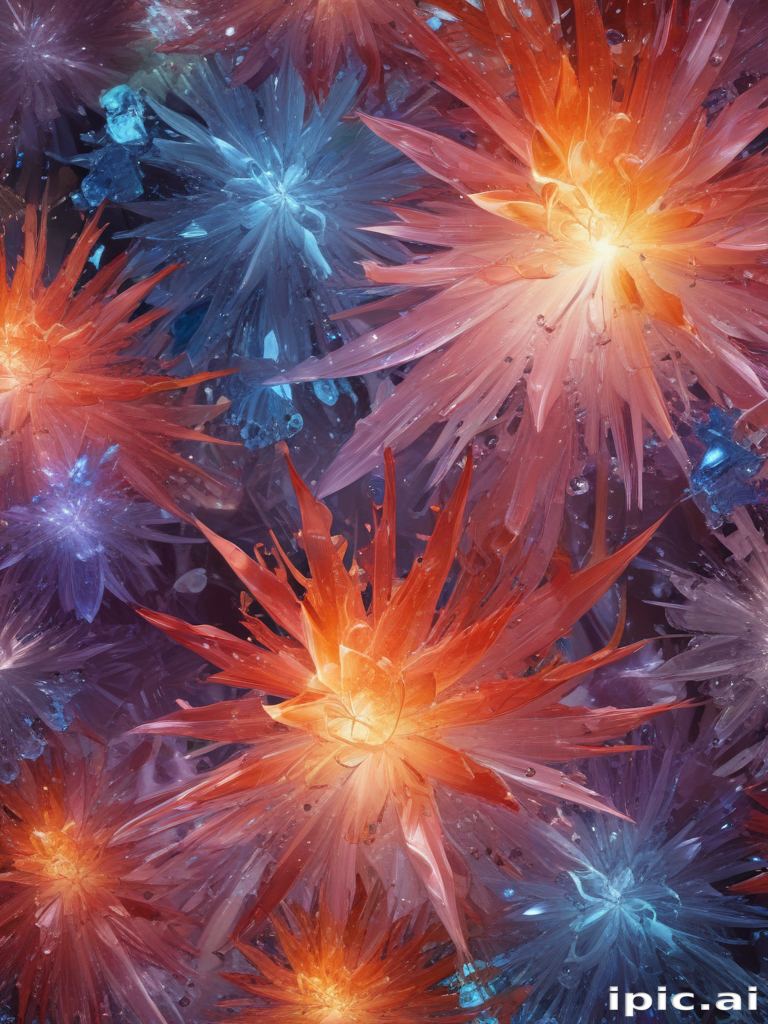 Vibrant Floral Explosion of Colorful Crystals in a Dreamlike Landscape