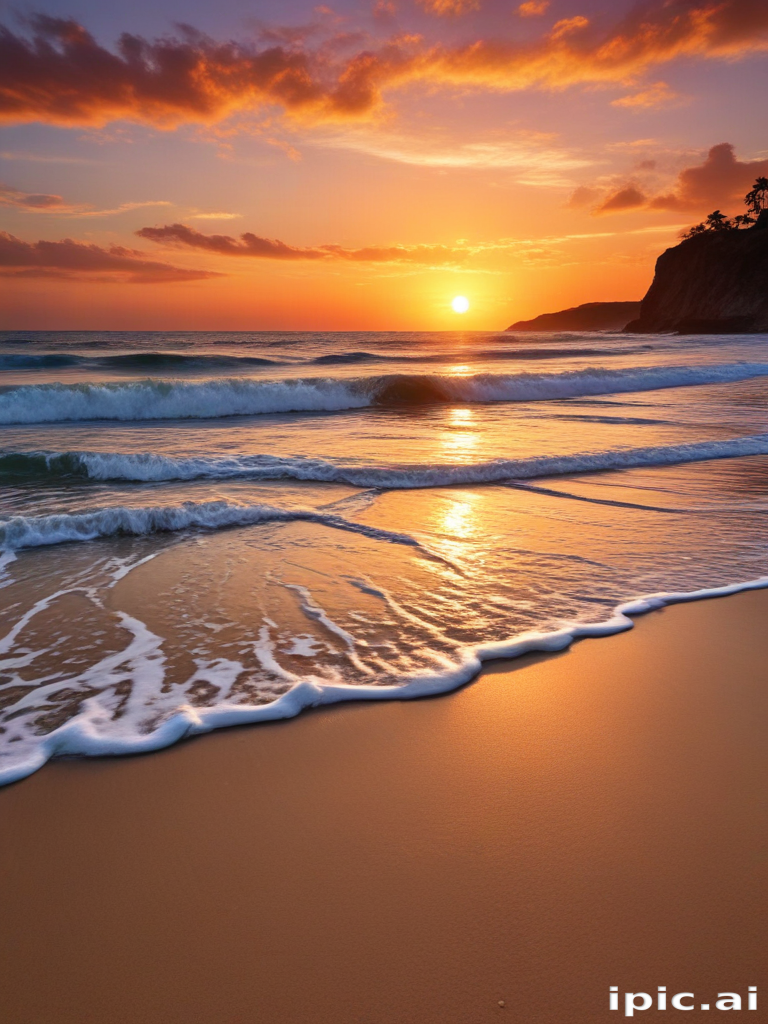 Stunning Sunset Over Tranquil Waves Reflecting Warm Golden Ocean Light