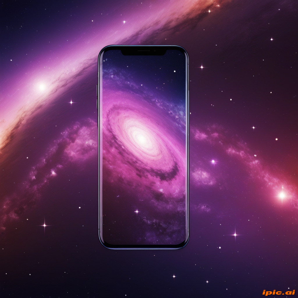 Smartphone Displaying a Stunning Galaxy Scene Against a Cosmic Background