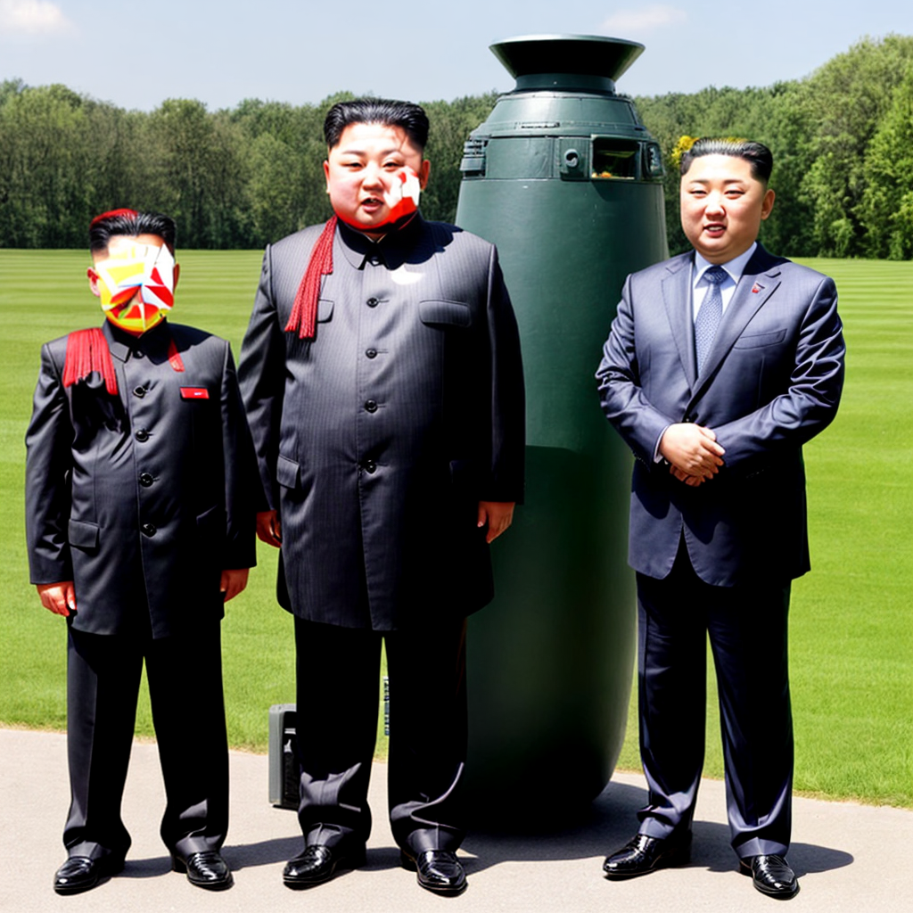 Midget sized Vladimir Putin stood next to tall Kim Jung Un with a ...