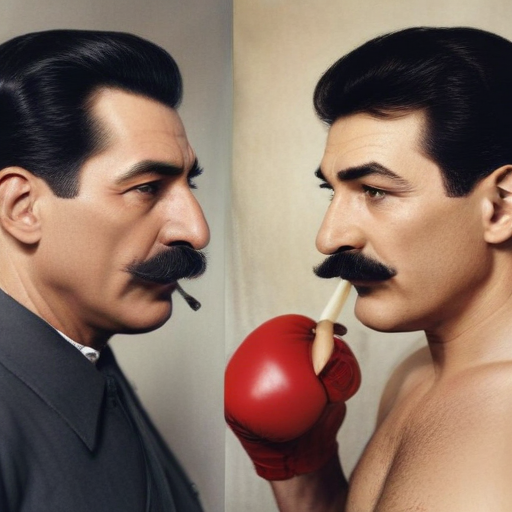 Stalin with a moustache against Mussolini who has no moustache in a ...