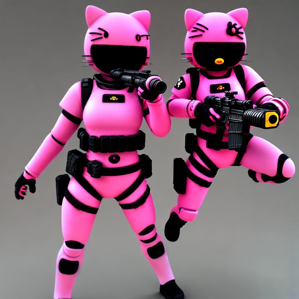 Upperbody of 2 Hello Kitty Cats in full pink agressive tactical SWAT ...