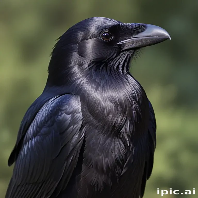 A Majestic Black Raven Perched Gracefully Against a Soft Green Background.