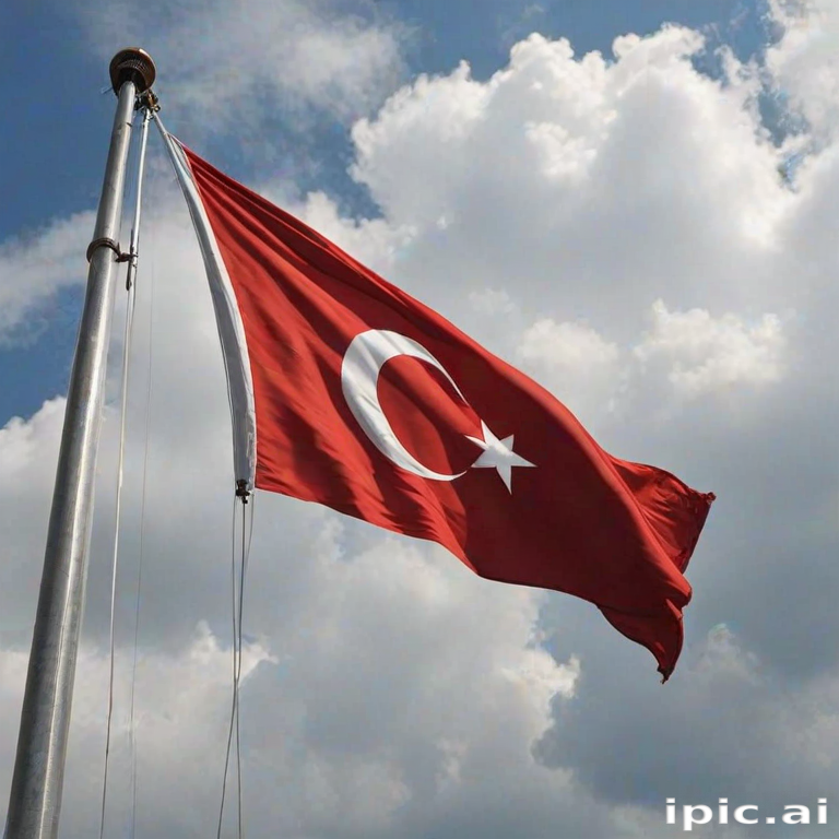 Turkish Flag Waving Proudly Against a Backdrop of Cloudy Sky