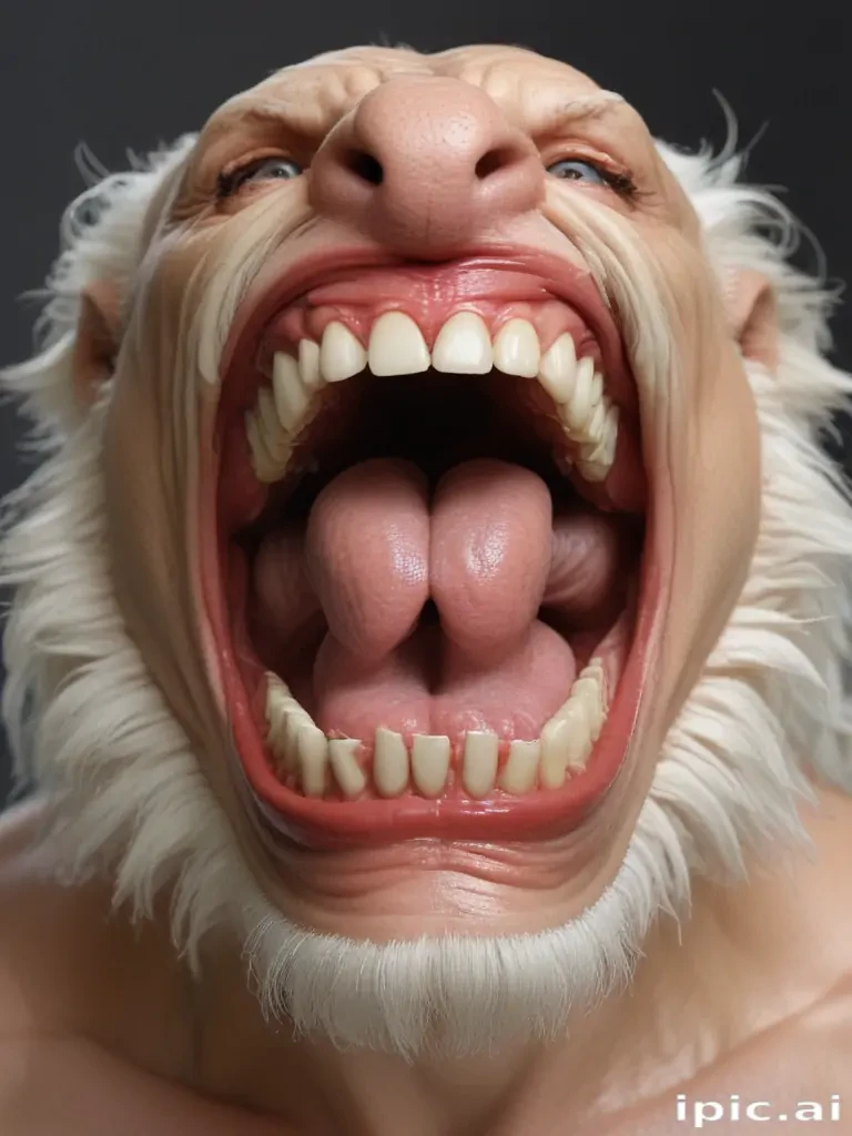 A Dramatic Close-Up of a Realistic Sculpted Creature with an Open Mouth.