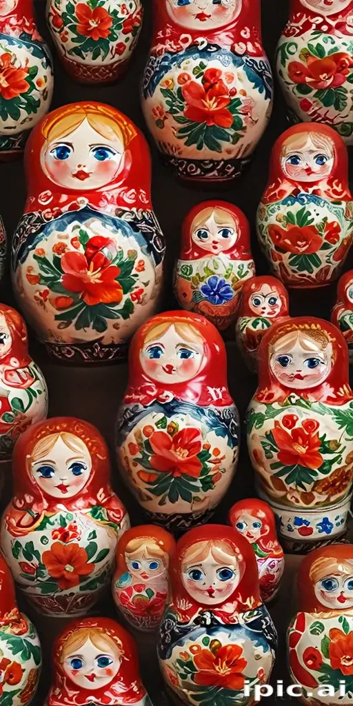 Colorful Collection of Traditional Russian Matryoshka Dolls with Floral ...