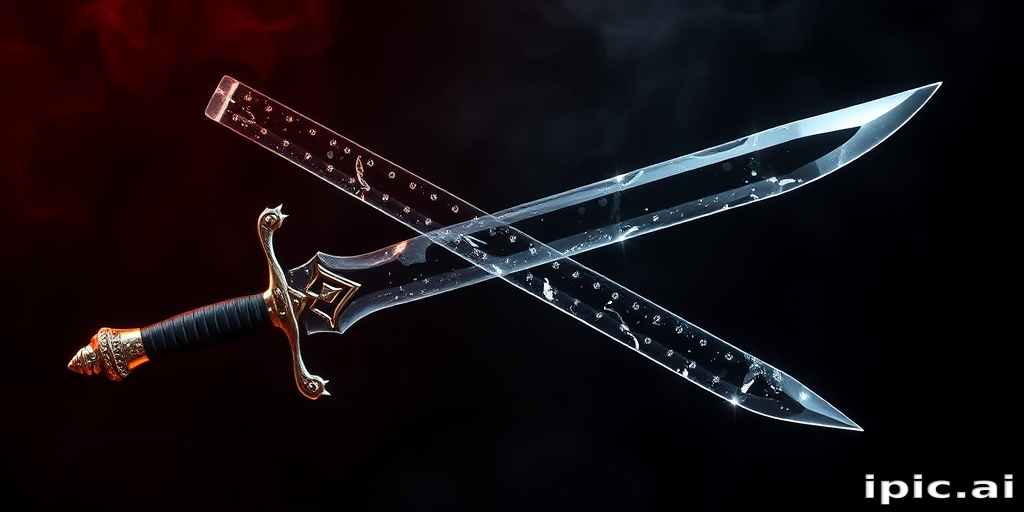 Majestic Crystal Sword Glimmering in Dark Smoke with Intricate Design