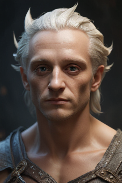 Heroic Portrait of a Warrior with Striking White Hair and Intense ...