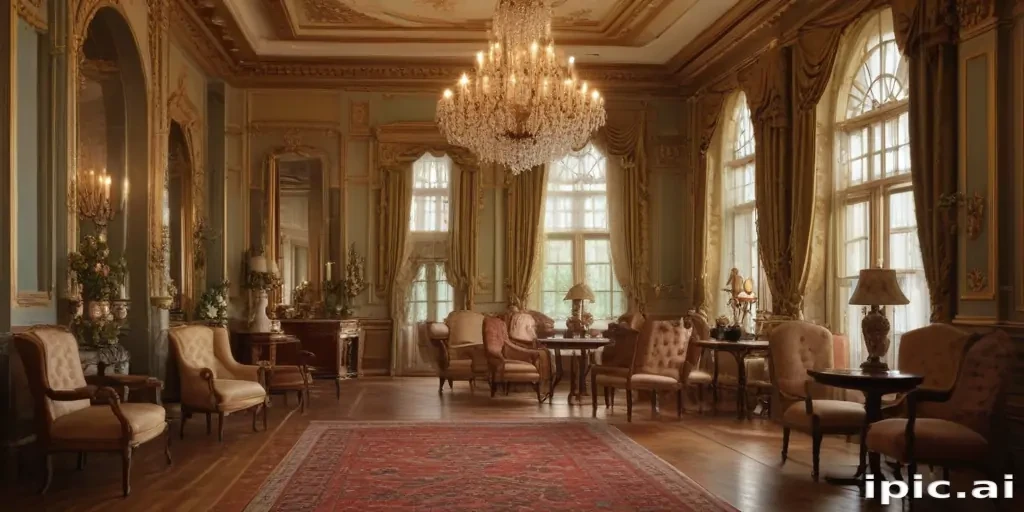Elegant Vintage Parlor with Luxurious Decor and Opulent Chandelier Lighting