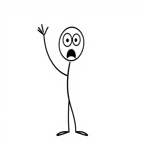 Excited Stick Figure with Outstretched Arms Expressing Surprise and Joy